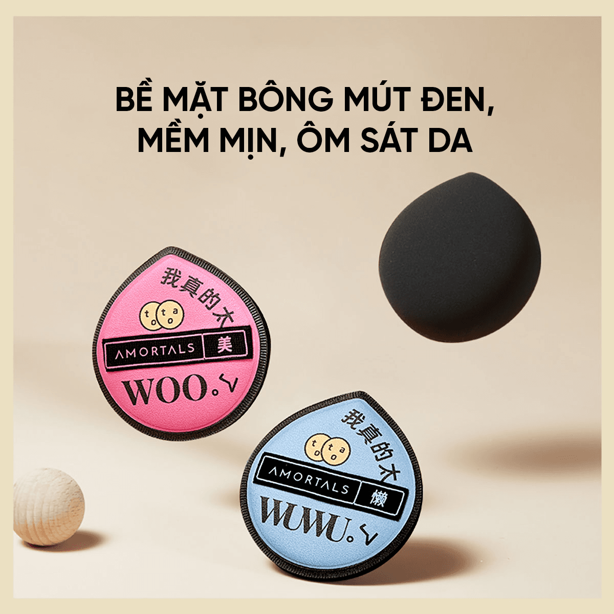 Bộ Bông Mút Amortals Tán Nền Dạng Lỏng (2 Bông Mút Đen + 1 Hộp Đựng)