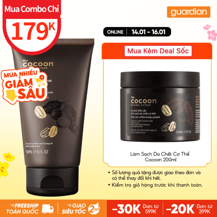 Combo COCOON CAPHE DAKLAK TTBC MAT150ML & COCOON CF D.LAK LSACH DCHET 200ML