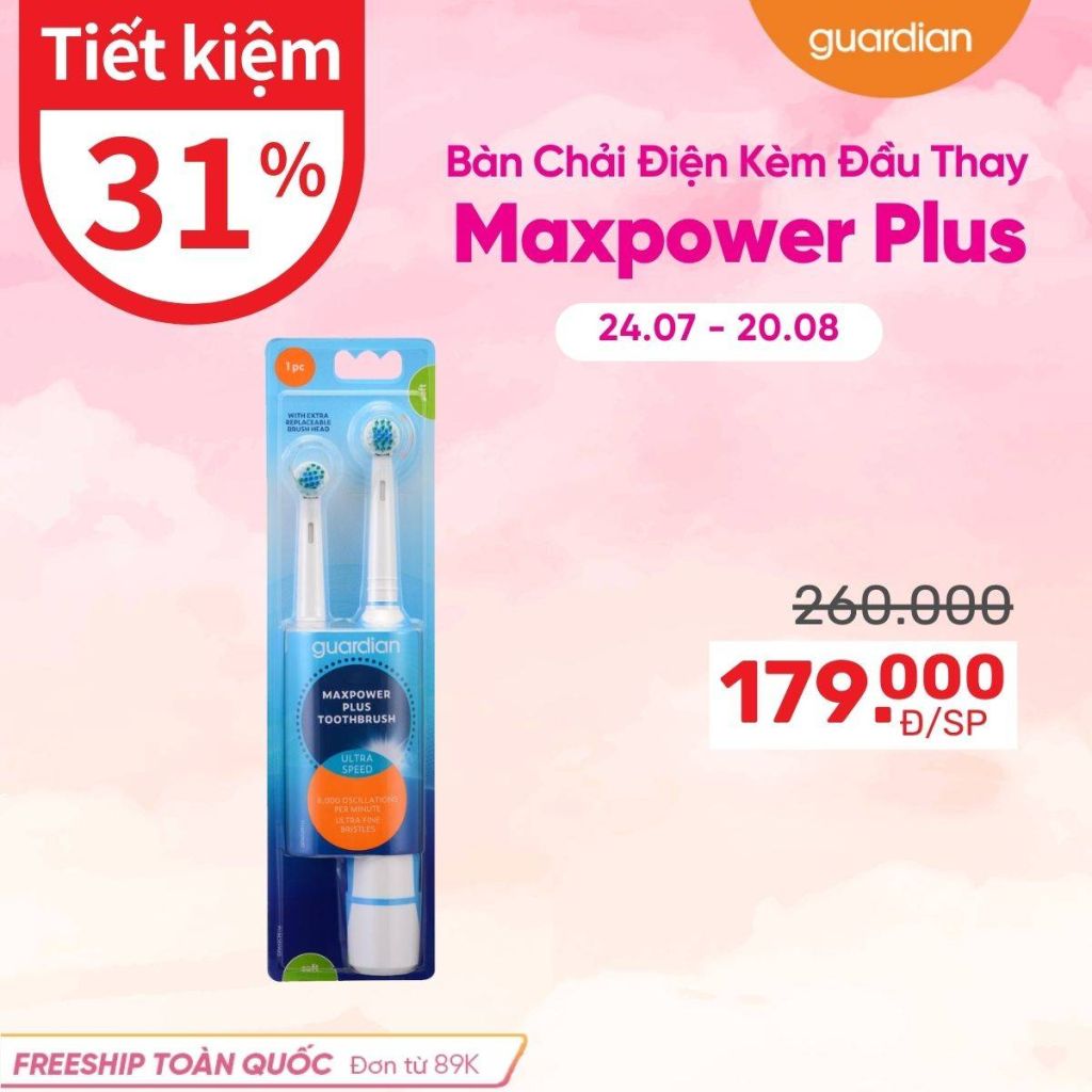 Bàn Chải Đánh Răng Điện Guardian Maxpower Plus Toothbrush Kèm Đầu Thay