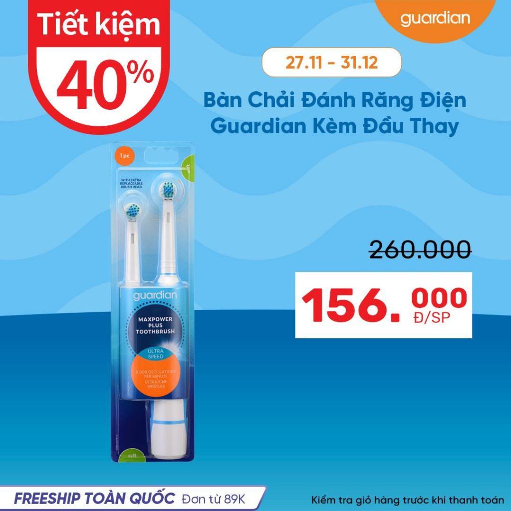 Bàn Chải Đánh Răng Điện Guardian Maxpower Plus Toothbrush Kèm Đầu Thay