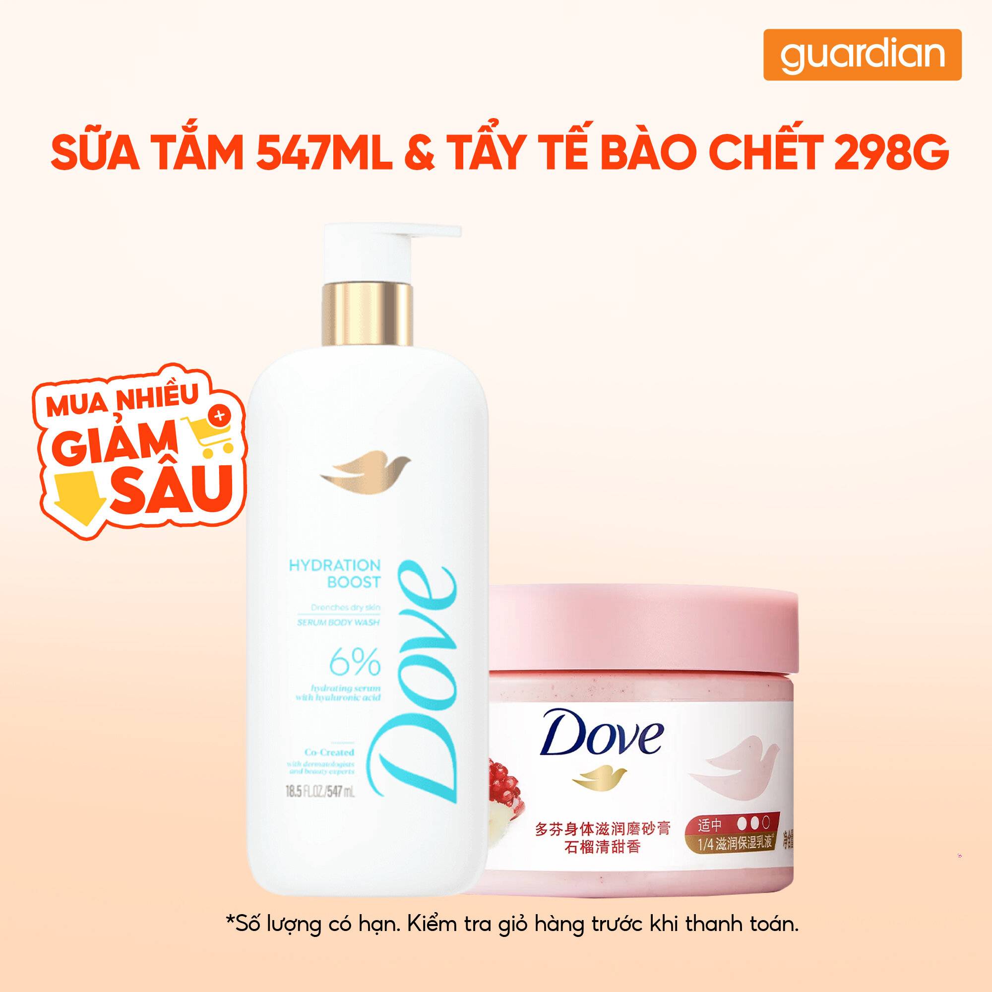 Combo 1 DOVE ST SR HYDRATION BOOST 547ML & 1 DOVE TAY TBC LUU DO 298G